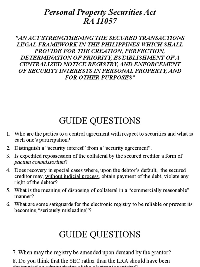 Personal Property Securities Act RA 11057 | PDF | Security Interest | Securities (Finance)
