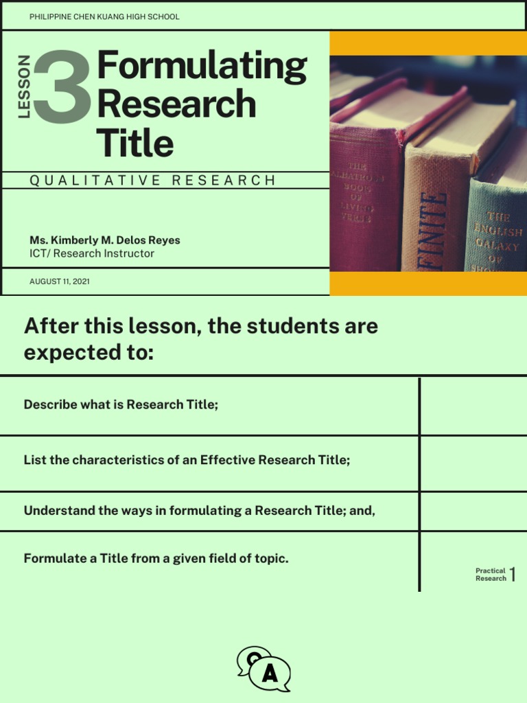 Lesson 3 - Formulating Research Title | PDF | Cognition | Learning