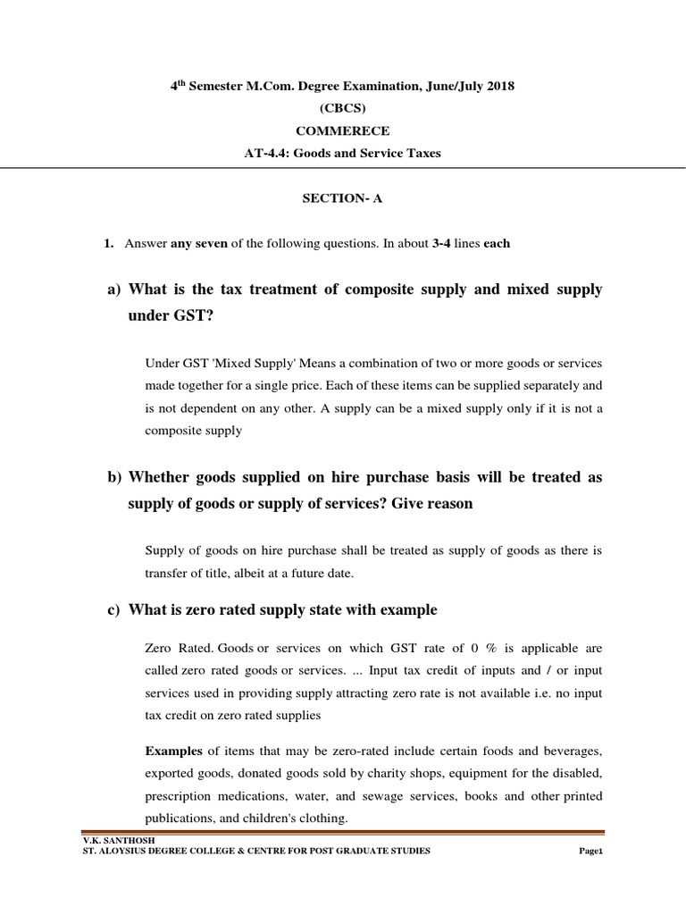 GST Question Paper for M.Com 4th Sem | PDF | Trade | Payments