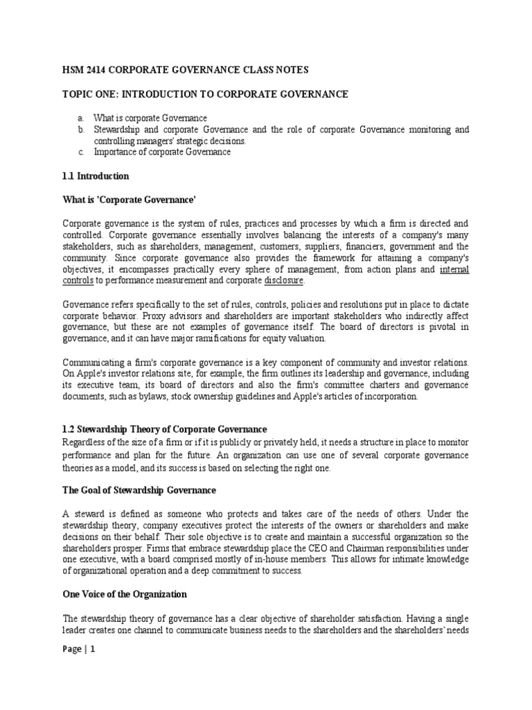 Corporate Notes | PDF | Corporate Governance | Governance