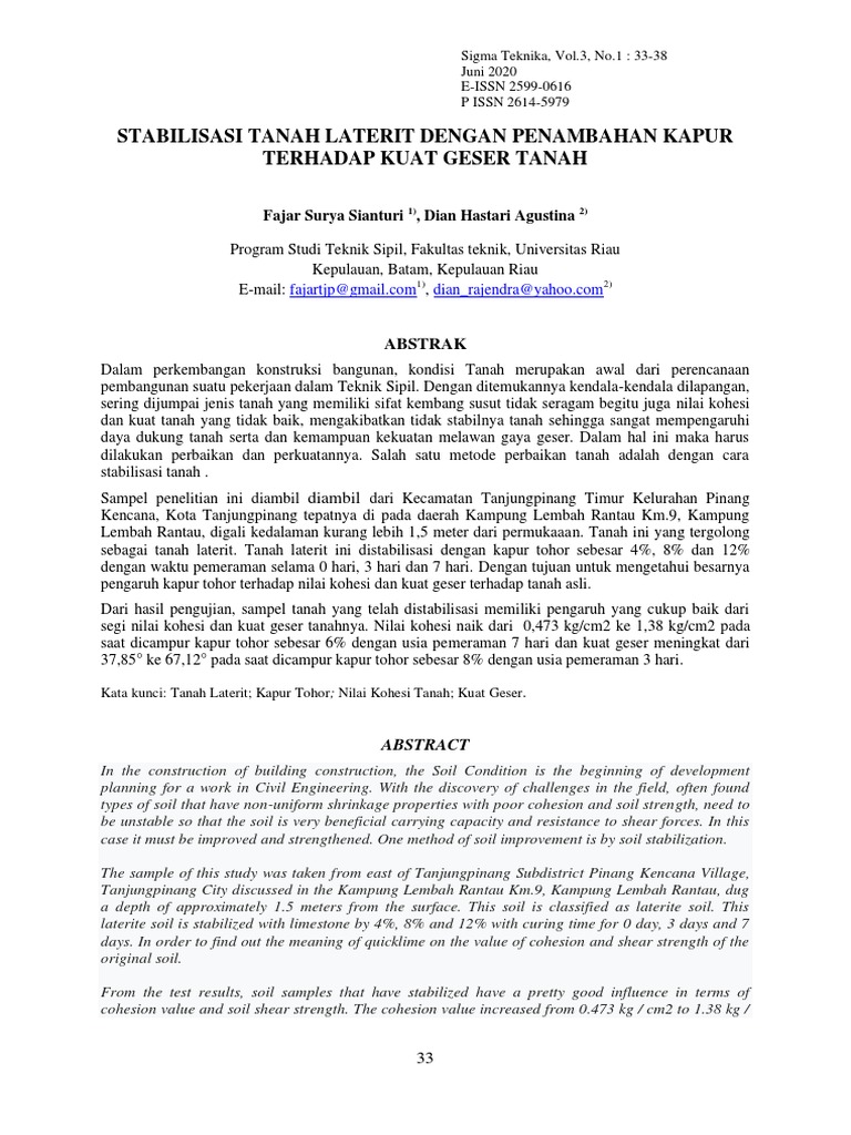 Penambahan Tanah Kapur Untuk Kuat Geser | PDF