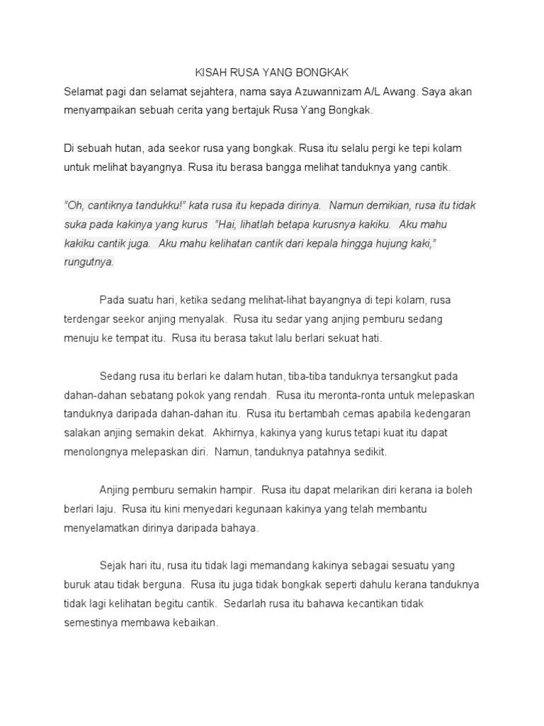 Kisah Rusa Yang Bongkak | PDF
