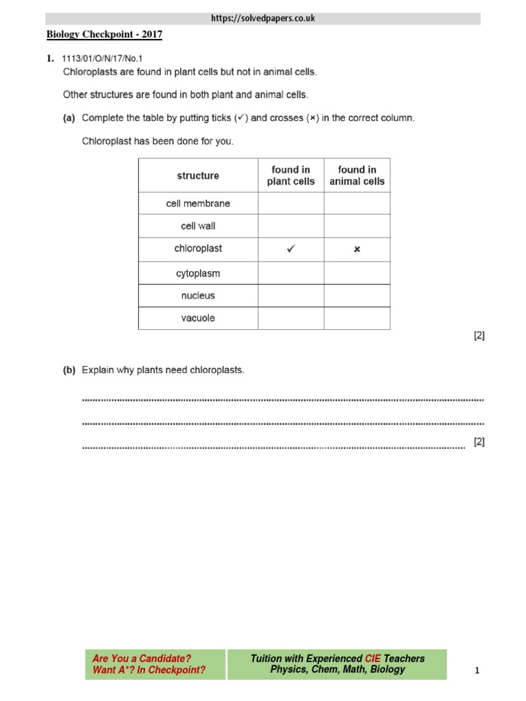 2017 Biology Checkpoint | PDF