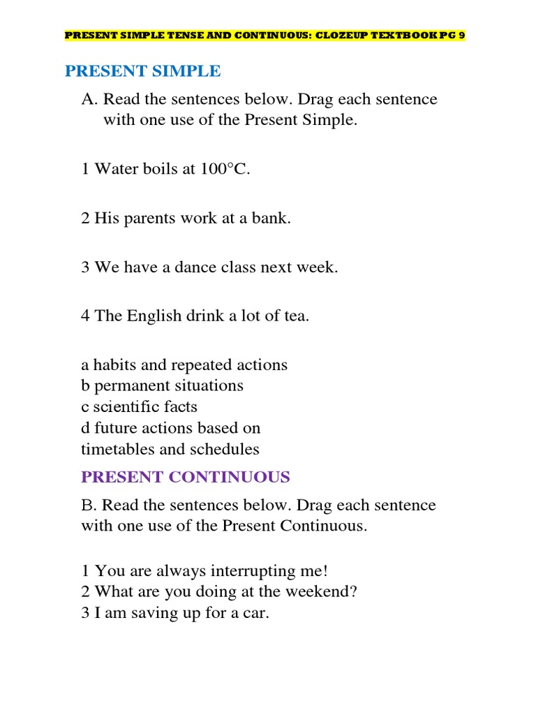 PRESENT SIMPLE Tense Live Worksheet | PDF