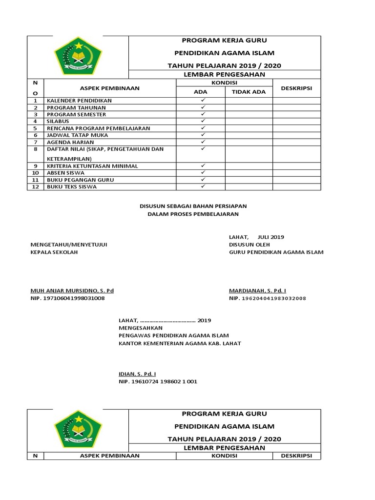 PROGRAM KERJA GURU Pai | PDF