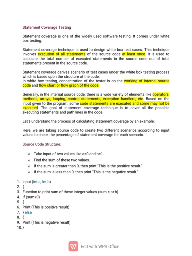 Statement Coverage Testing | PDF