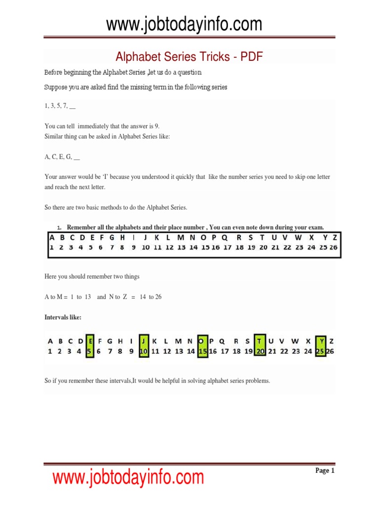 Alphabet Series Tricks - PDF: Intervals Like | PDF | Alphabet | Applied ...