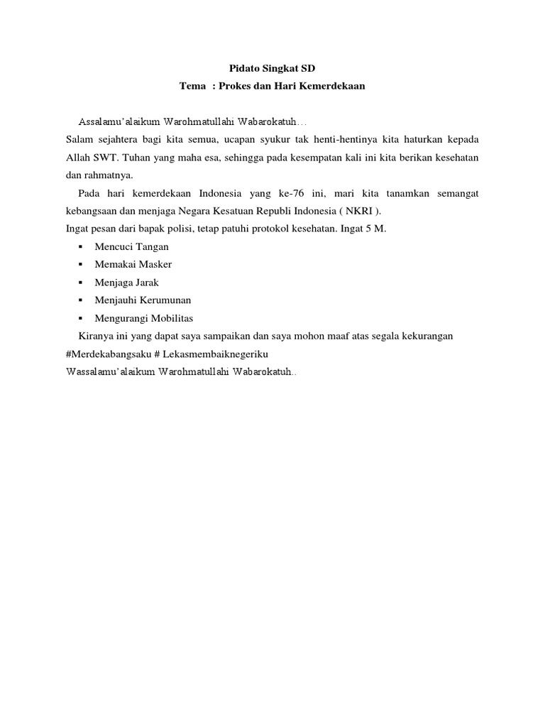 Pidato Singkat Prokes untuk Anak SD | PDF