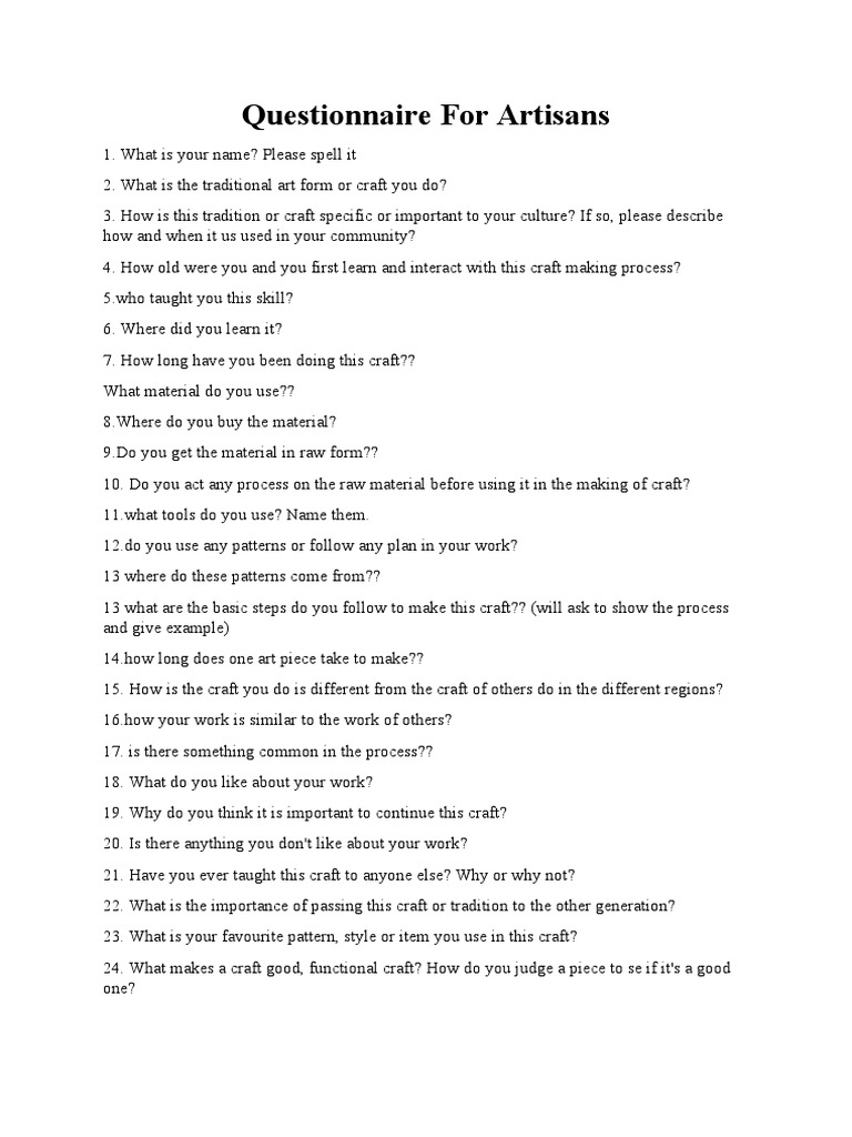 Questionnaire For Artisans | PDF