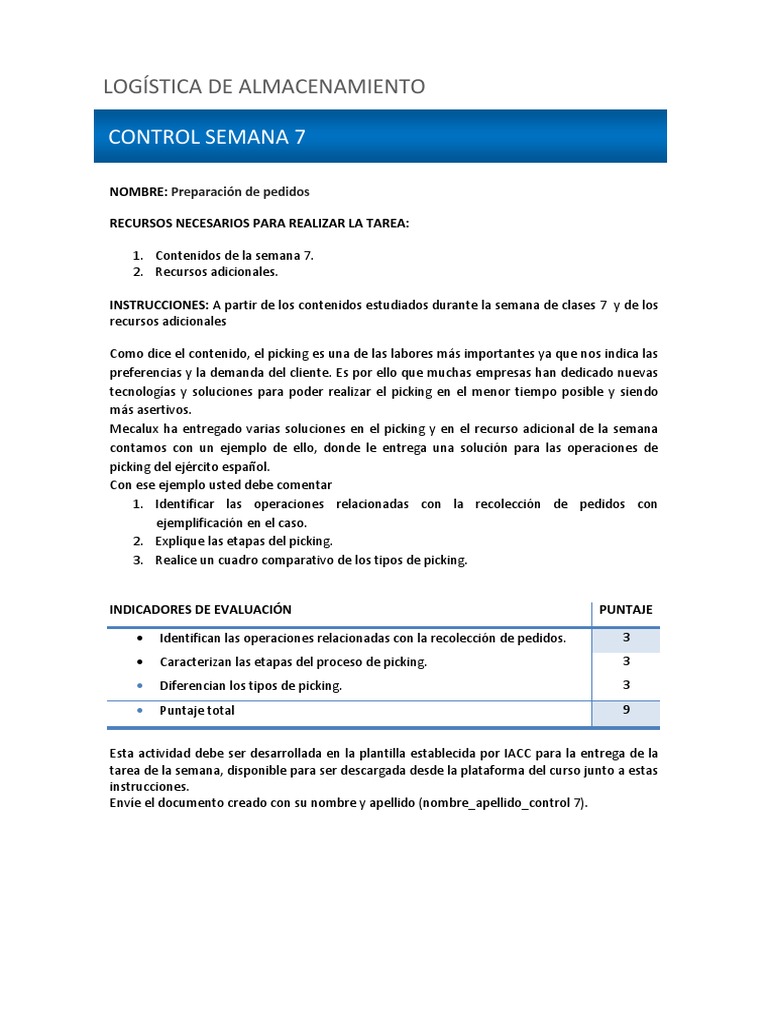 CONTROL SEMANA 7 Logistica de Almacenamiento | PDF
