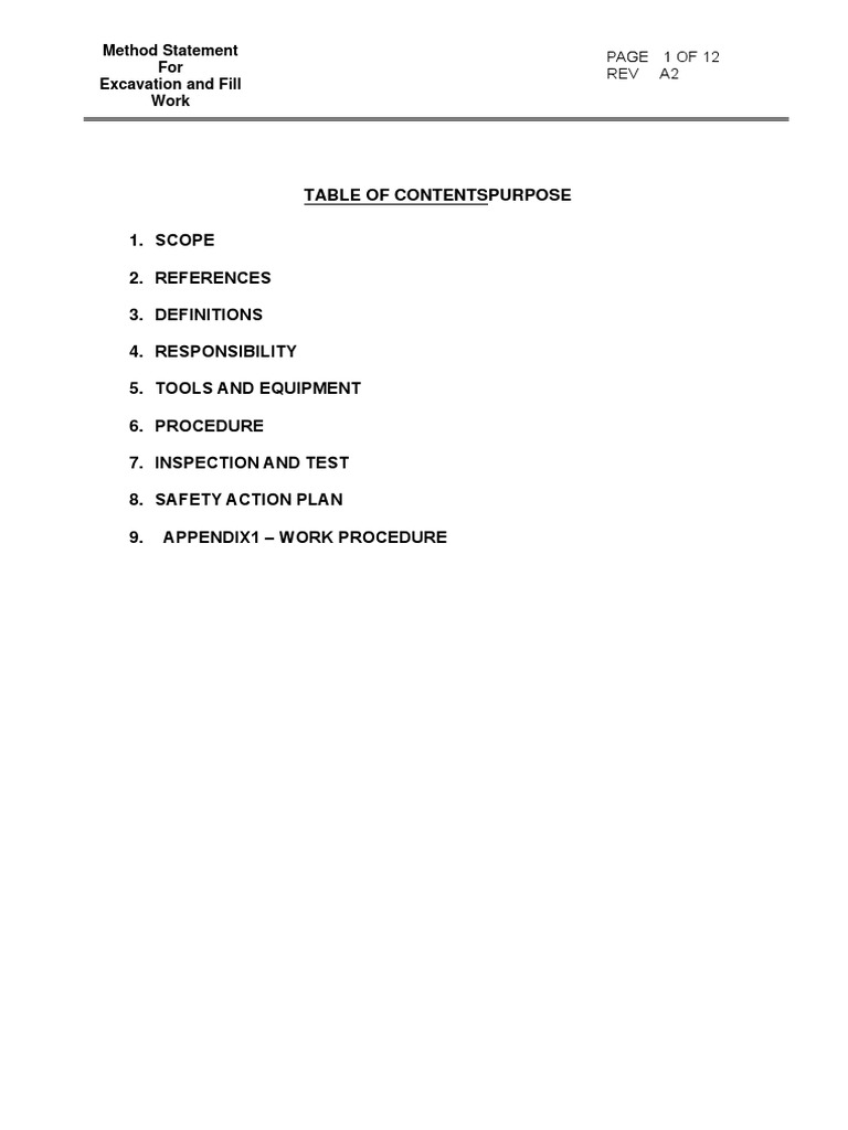 CV-0013-001 - Method Statement For Excavation and Fill Work | PDF ...