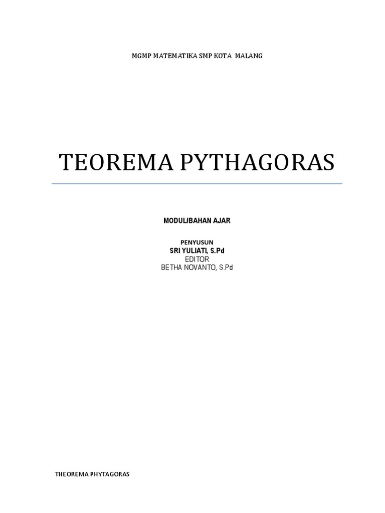 Modul Bahan Ajar Teorema Pythagoras 2012 | PDF