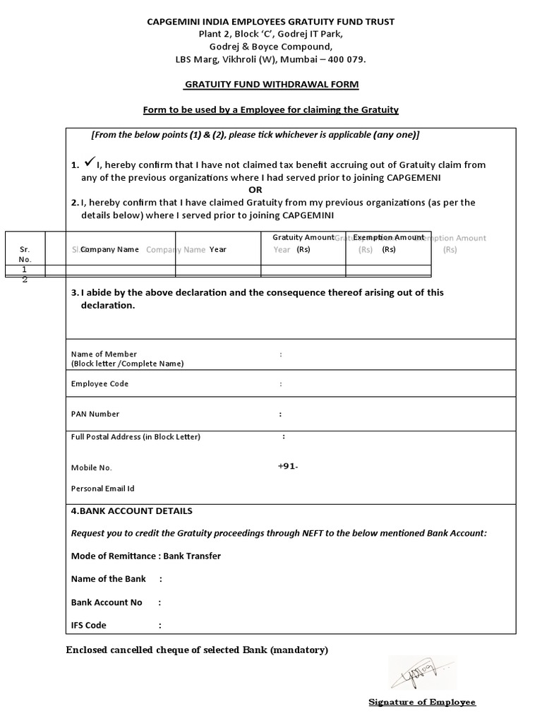 Gratuity Withdrawal Form | PDF | Taxes | Economies