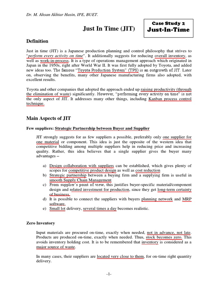JIT - Case Study | PDF | Inventory | Economies