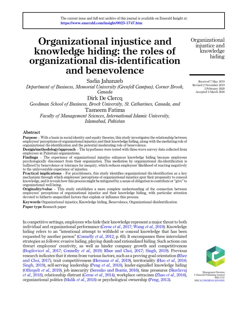 Organizational Injustice and KW | PDF | Perception | Employment