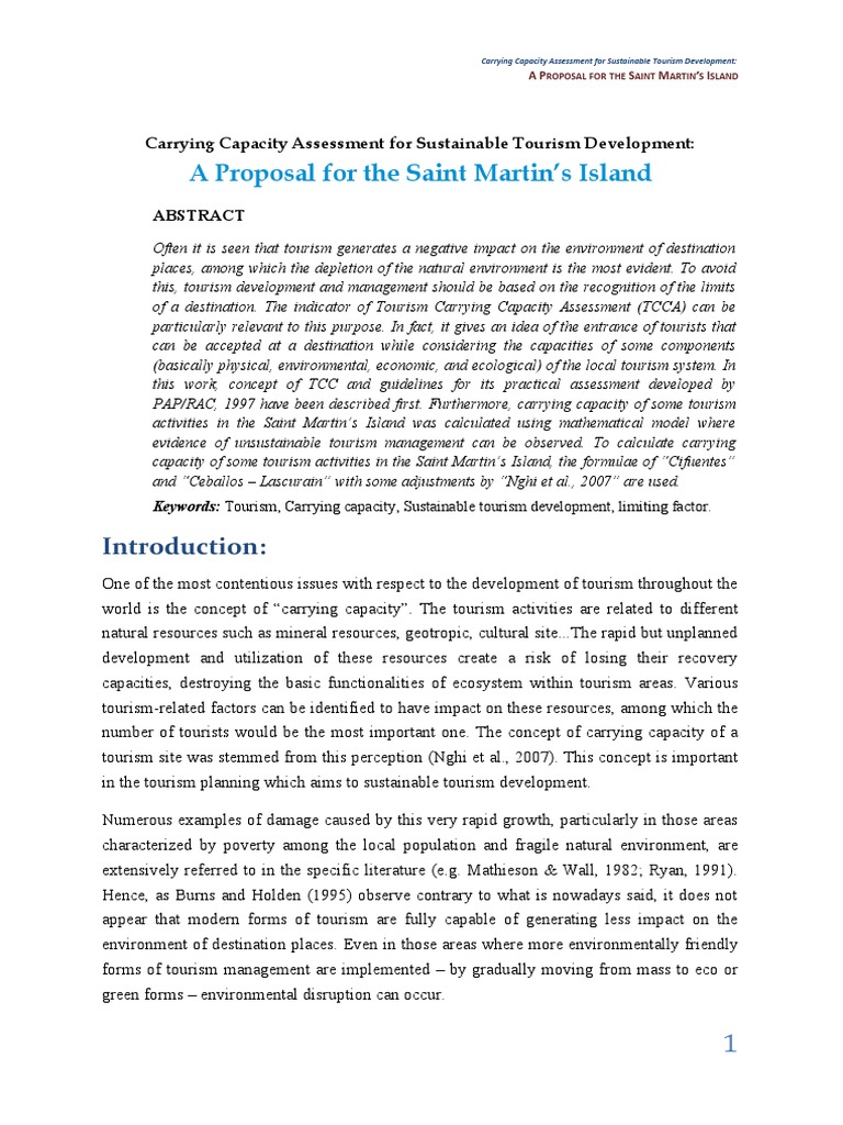 Carrying Capacity Assessment For Sustain | PDF | Sustainability | Tourism