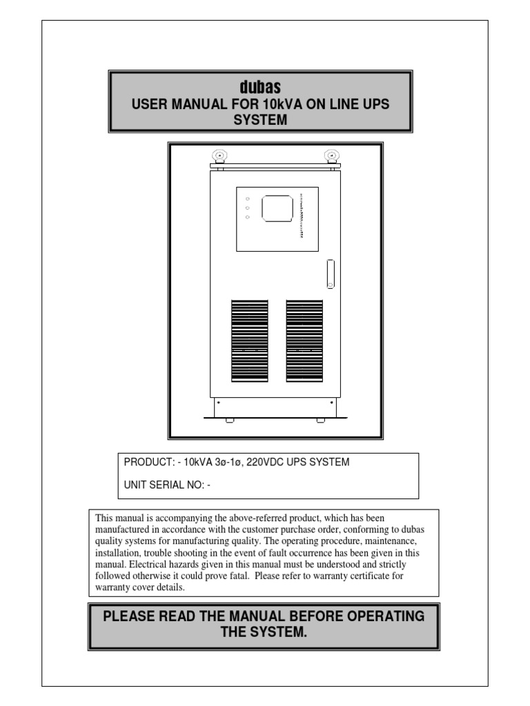 Dubas 10kVA UPS User Manual | PDF | Power Inverter | Mains Electricity