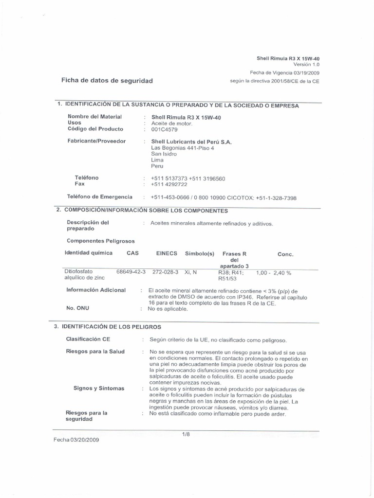 14 MSDS - Shell Rimula 15W-40 | PDF