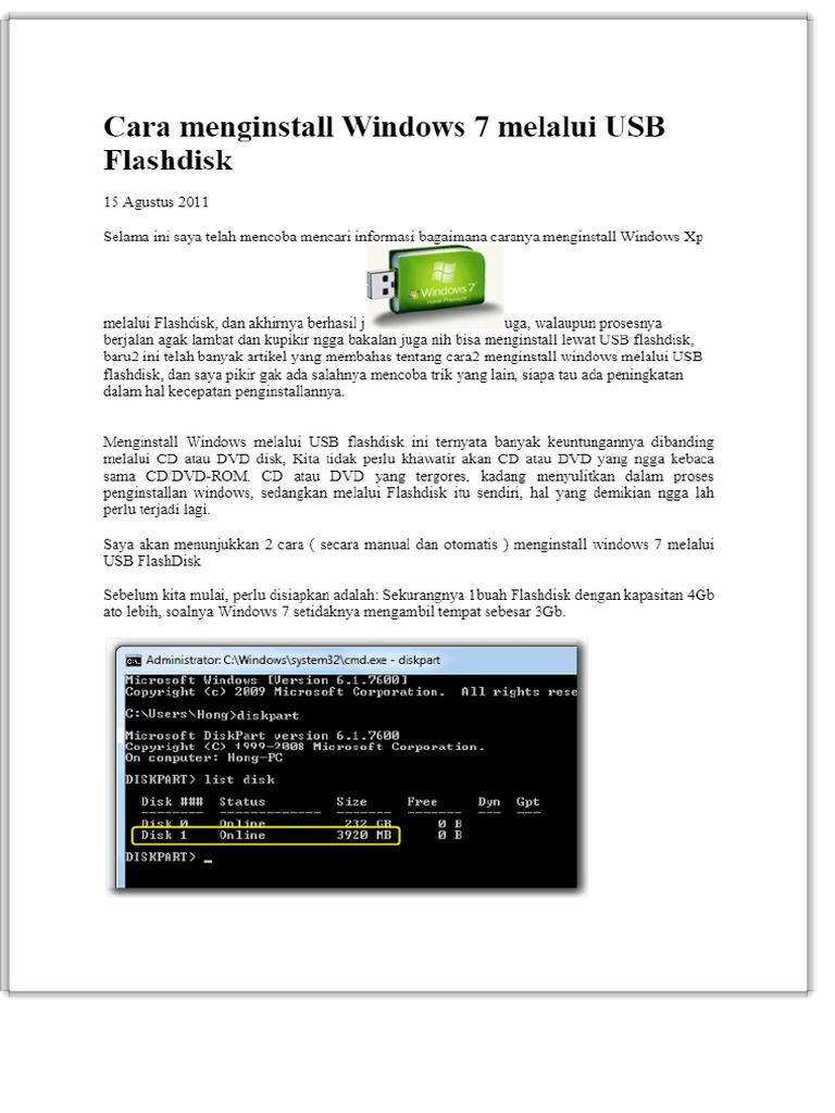 Cara Menginstall Windows 7 Melalui USB Flashdisk | PDF | Computers
