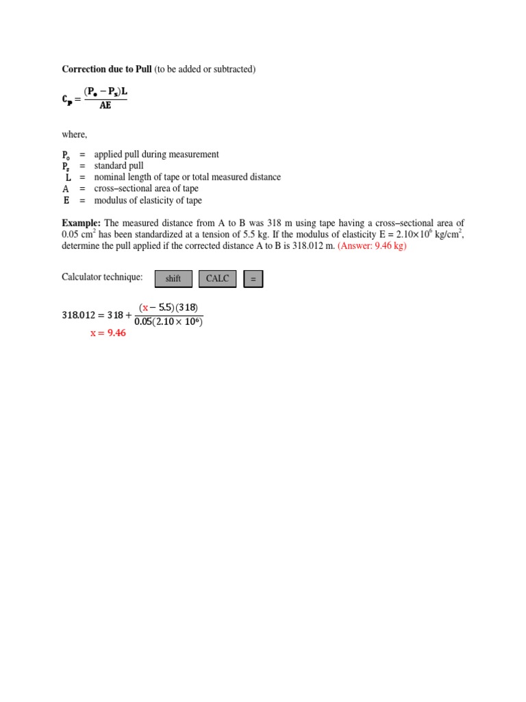 Correction Due To Pull (To Be Added or Subtracted) : Shift Calc | PDF