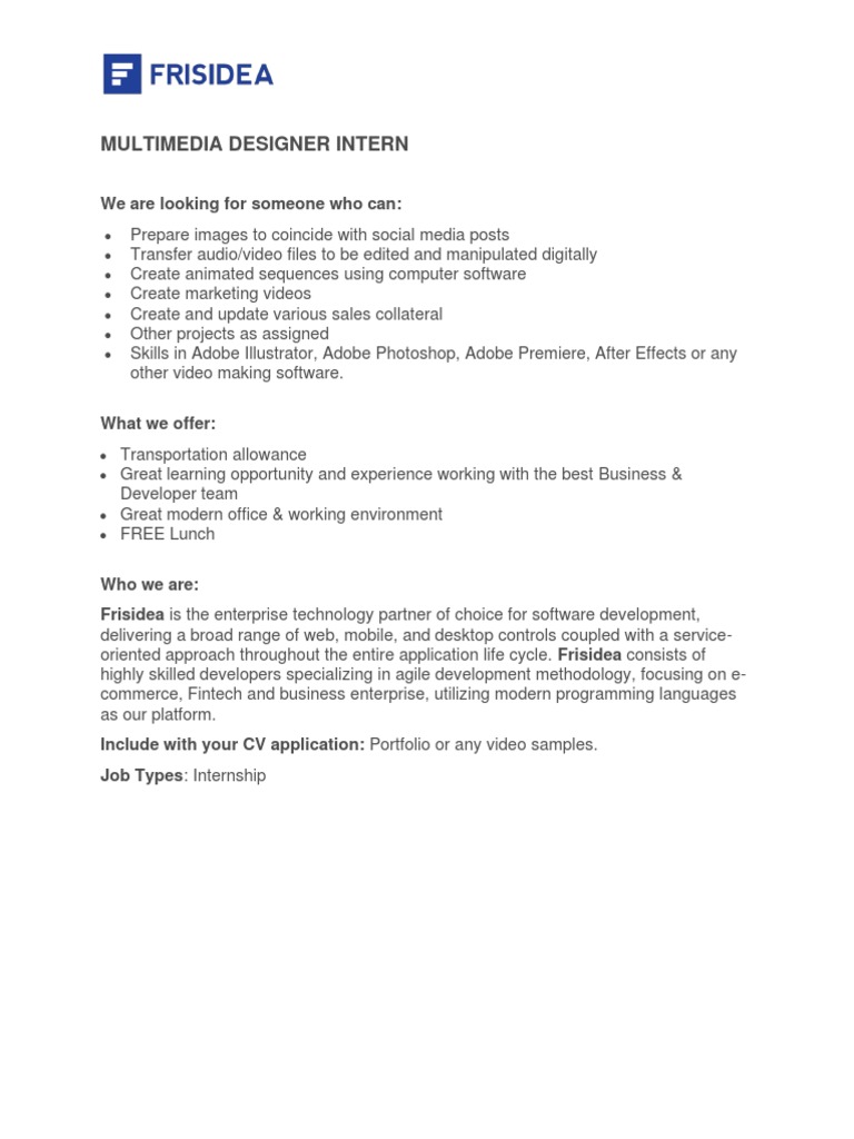 Frisidea - JD - Multimedia Designer Intern | PDF