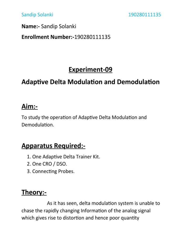 Experiment-09: Adaptive Delta Modulation and Demodulation | PDF ...