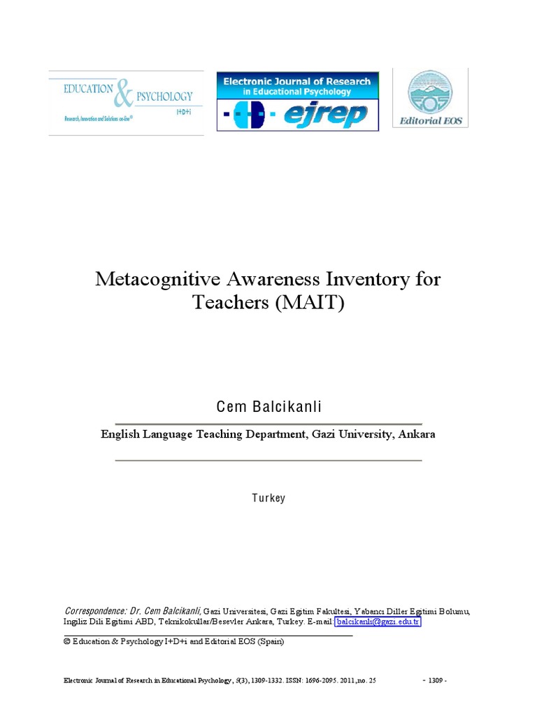 Metacognitive Awareness Inventory For Te | PDF | Metacognition | Learning