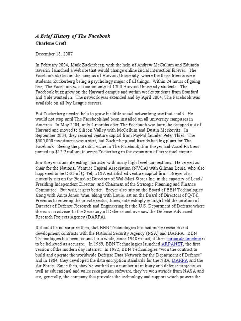 A Brief History of The Facebook | PDF | Mark Zuckerberg | Facebook