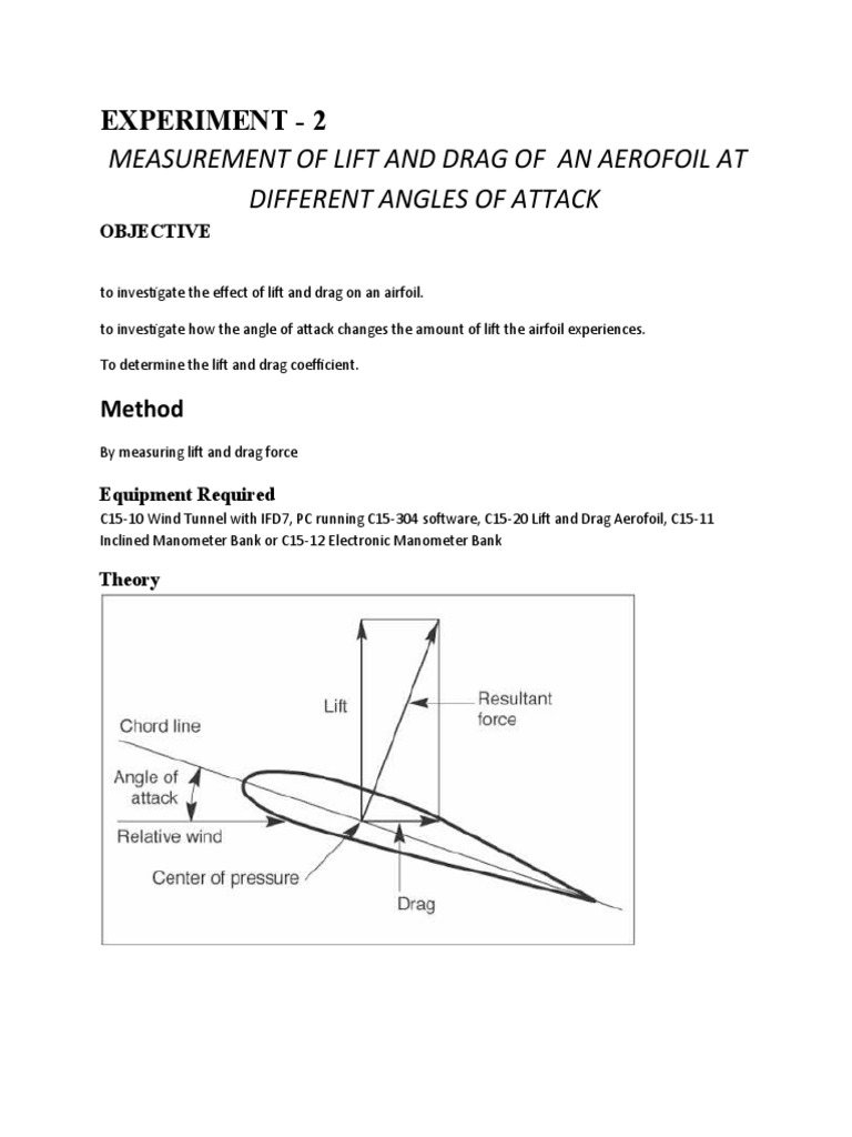 Measurement of Lift and Drag of An Aerofoil at Different Angles of ...