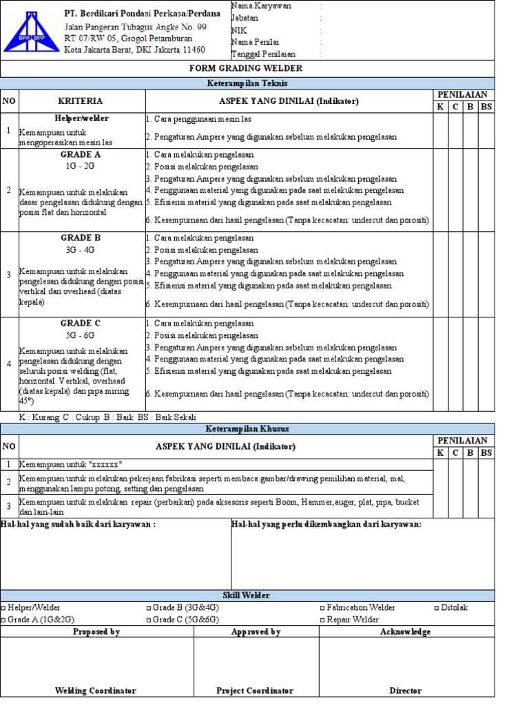 FORM - OPR - 022 - Form Grading Welder | PDF