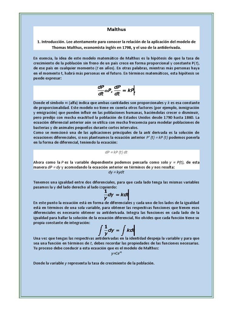 Delangelbautista - Maricela - M18 S3 Al6 - Malthus | PDF | Ecuaciones | Ecuaciones diferenciales