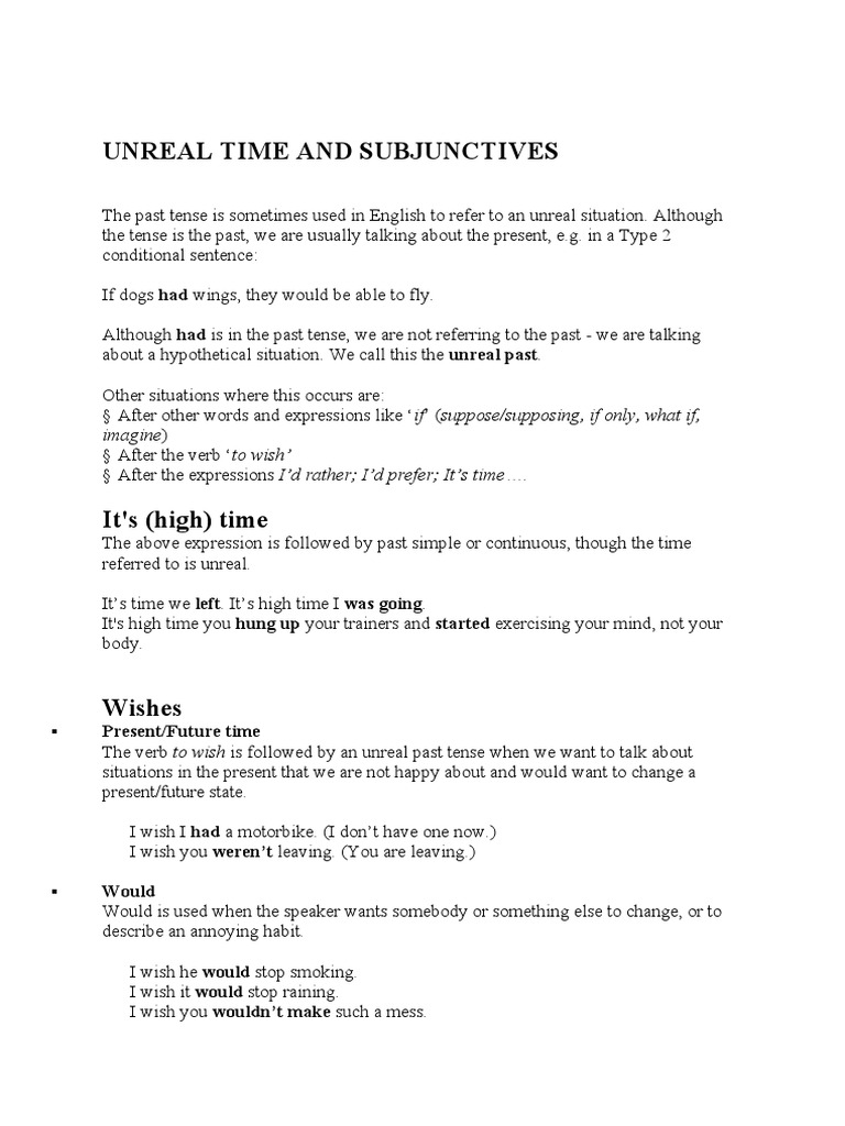 Unreal Time and Subjunctives | PDF | Verb | Semantic Units