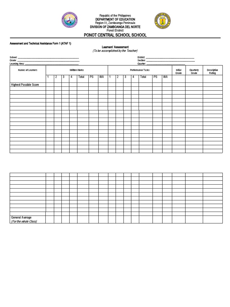 Assessment and Technical Assistance Form 1ATAF 1 Teacher | PDF