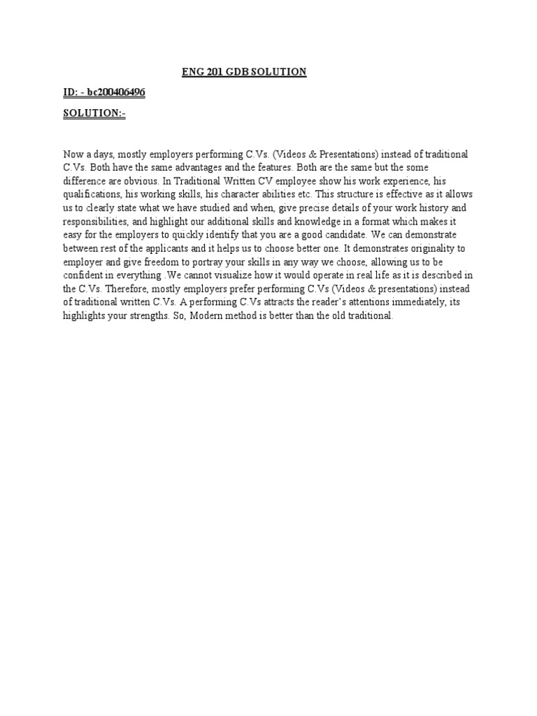 Eng 201 GDB Solution ID: - bc200406496 Solution | PDF