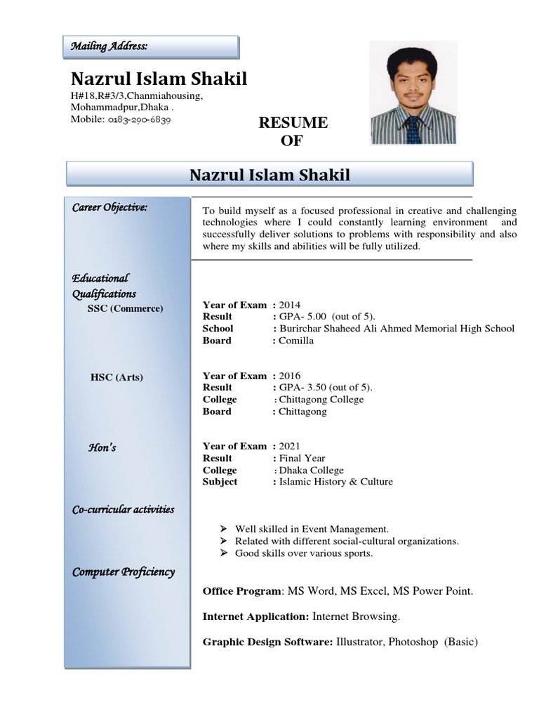CV of Nazrul Islam Shakil | PDF | Communication | Cognition