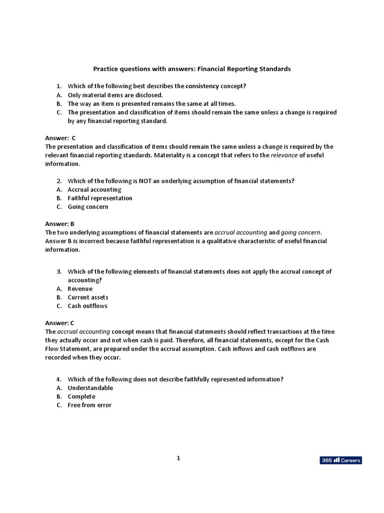 Practice Questions With Answers: Financial Reporting Standards | PDF ...