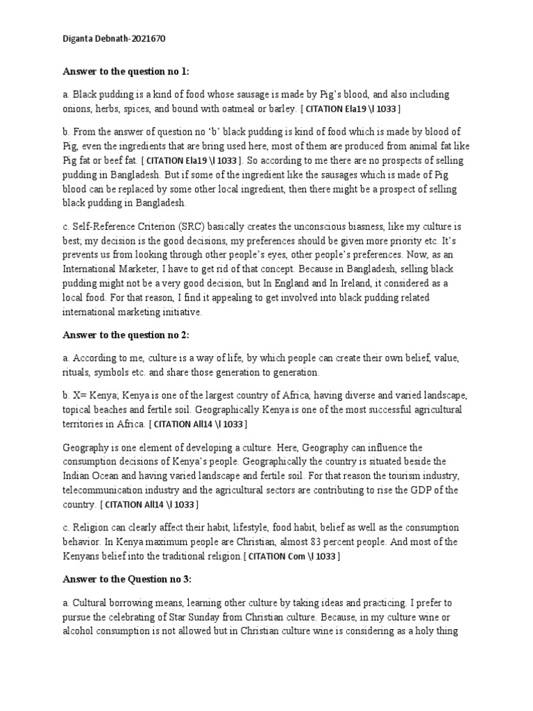 Answer To The Question No 1:: Diganta Debnath-2021670 | PDF | Kenya | Foods