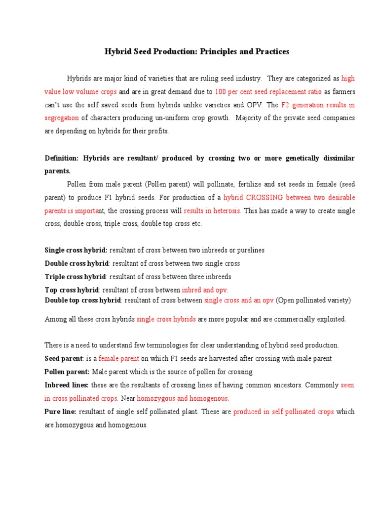 Methods of Hybrid Seed Production | PDF | Plant Breeding | Flowers