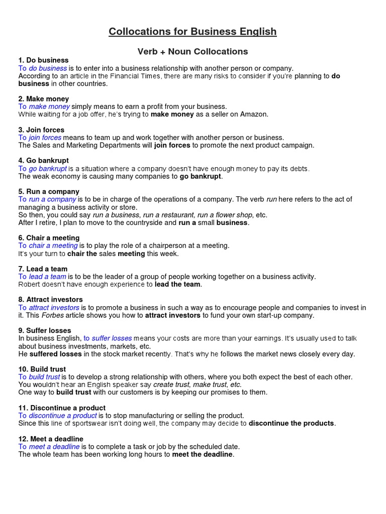 Business English Collocations Guide | PDF | Brand | Product (Business)