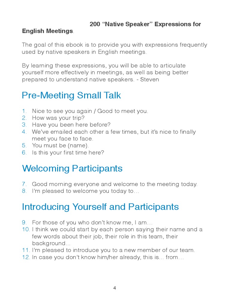 Expressions For English Meetings | PDF