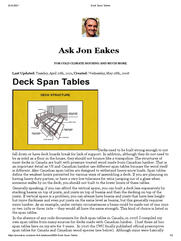 Deck Span Tables | PDF | Lumber | Civil Engineering