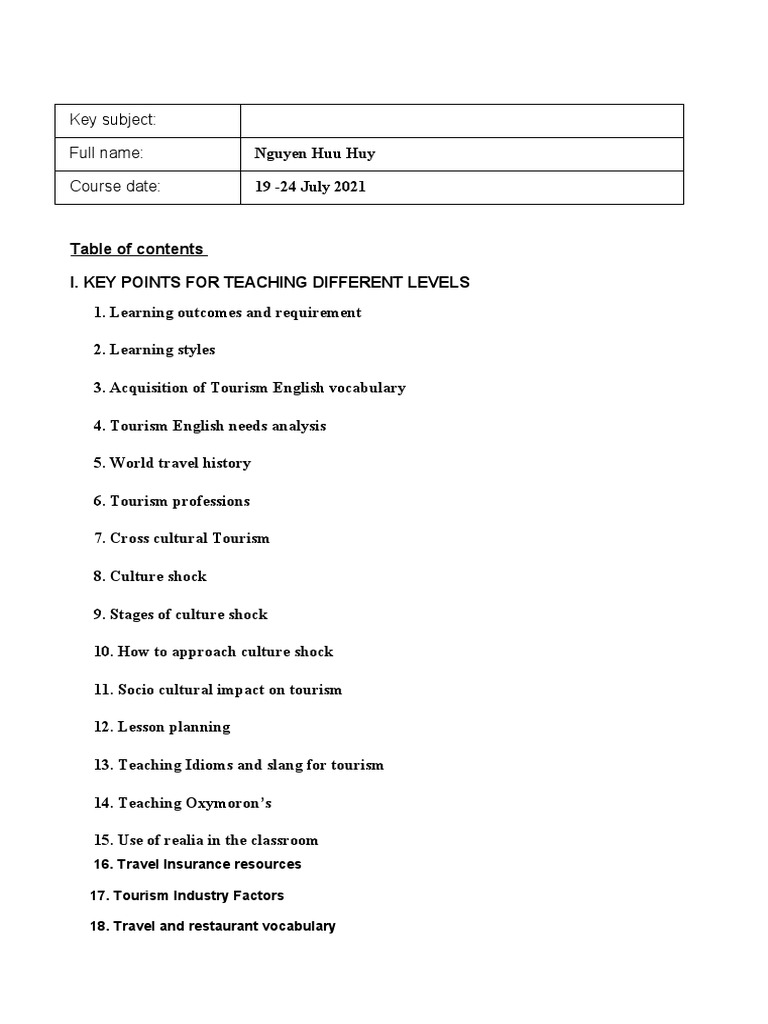 Teaching Tourism English Key Points | PDF | Tourism | Learning