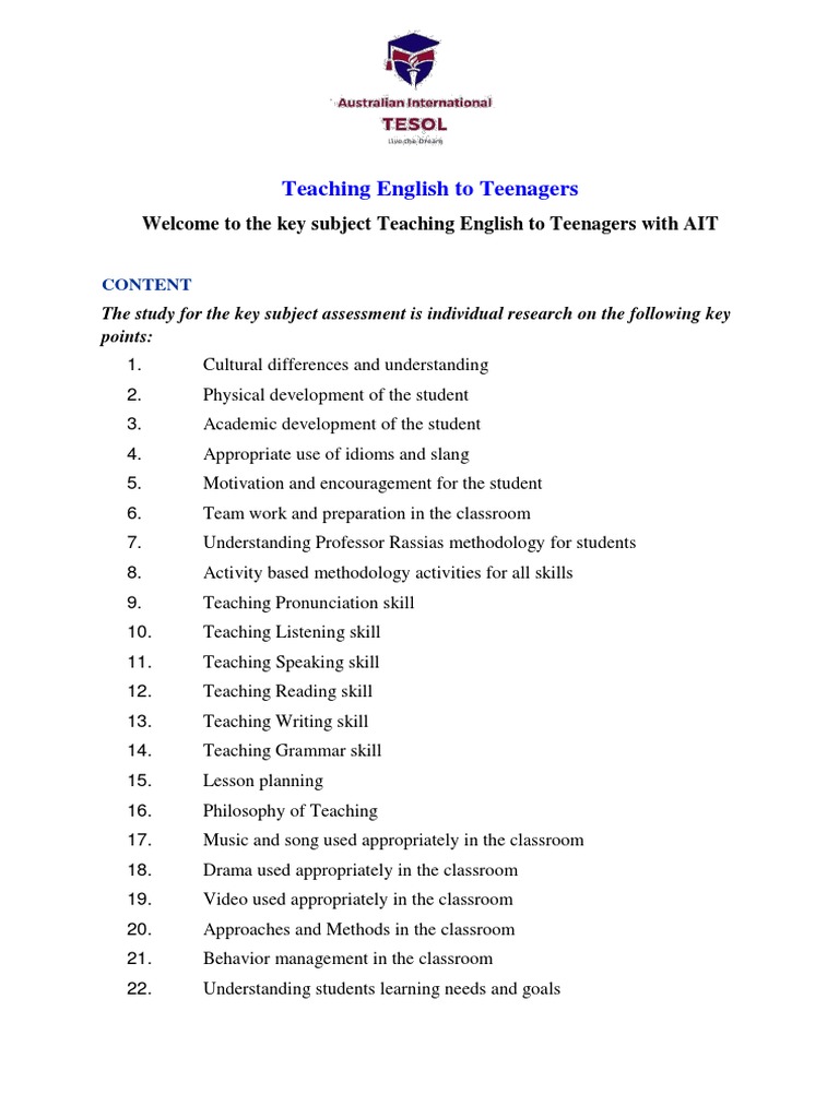 Teaching English To Teenagers | PDF | Lesson Plan | English As A Second ...