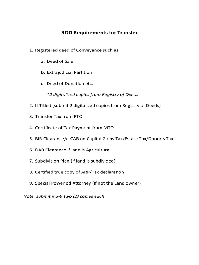 ROD Requirements For Transfer | PDF