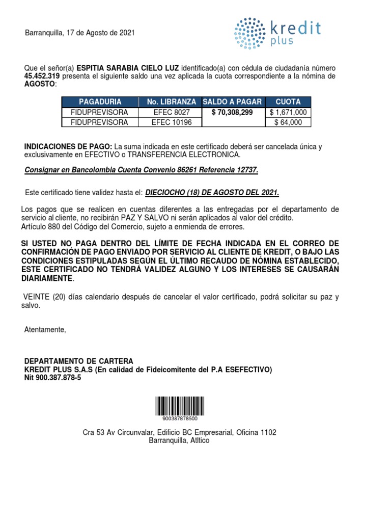 Kredit Cert Deuda | PDF