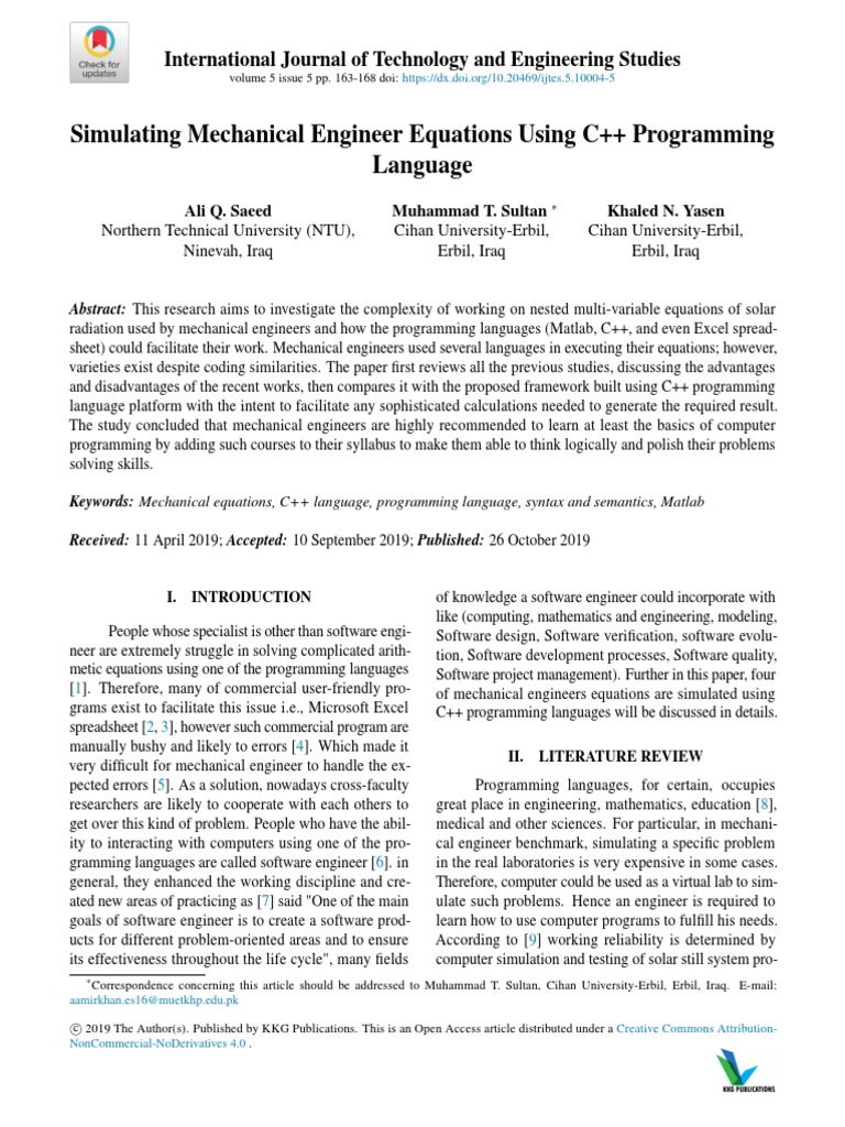 Simulating Mechanical Engineer Equations Using C++ Programming Language ...