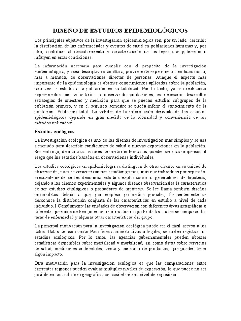 Diseño y Tipos de Estudios Ecológicos | PDF | Epidemiología | Experimentar