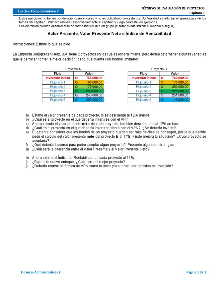 Fa2 - Ejercicio 2 Captulo 5 | PDF | Valor presente neto | Economias