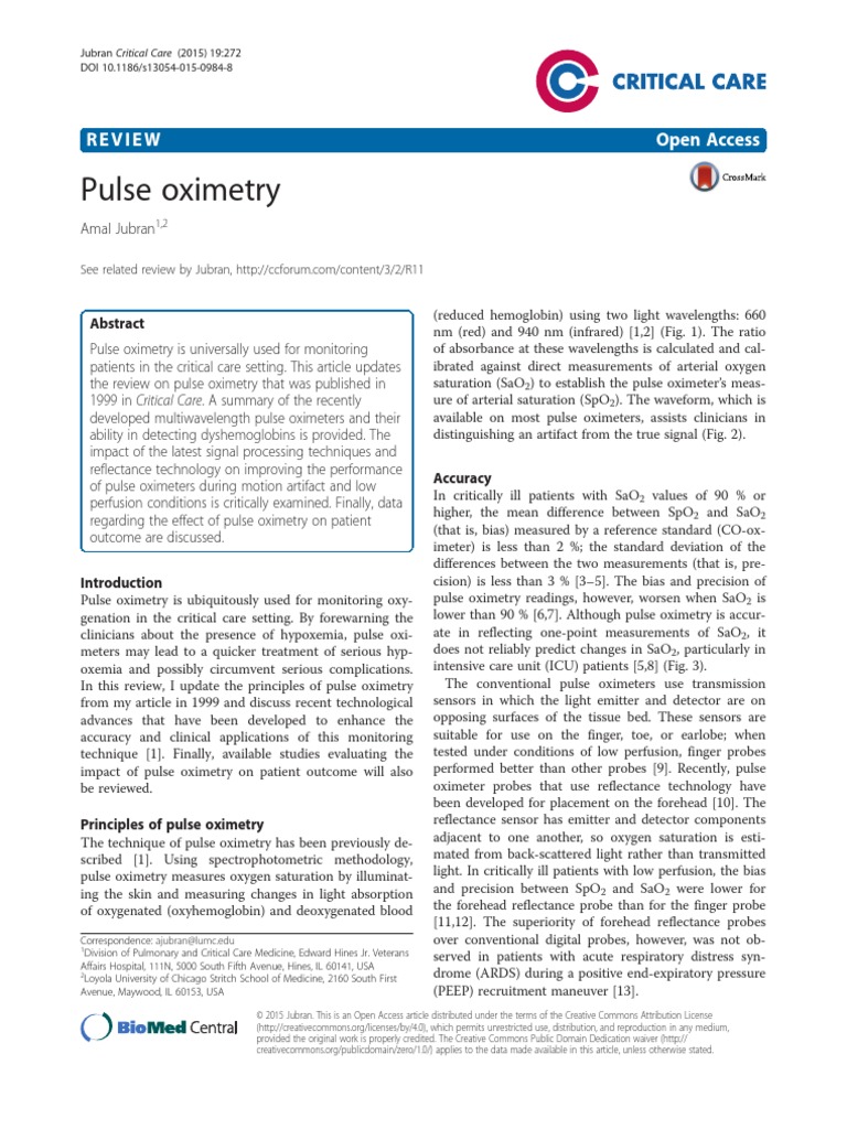 Pulse Oximetry: Review Open Access | PDF | Health Care | Intensive Care ...