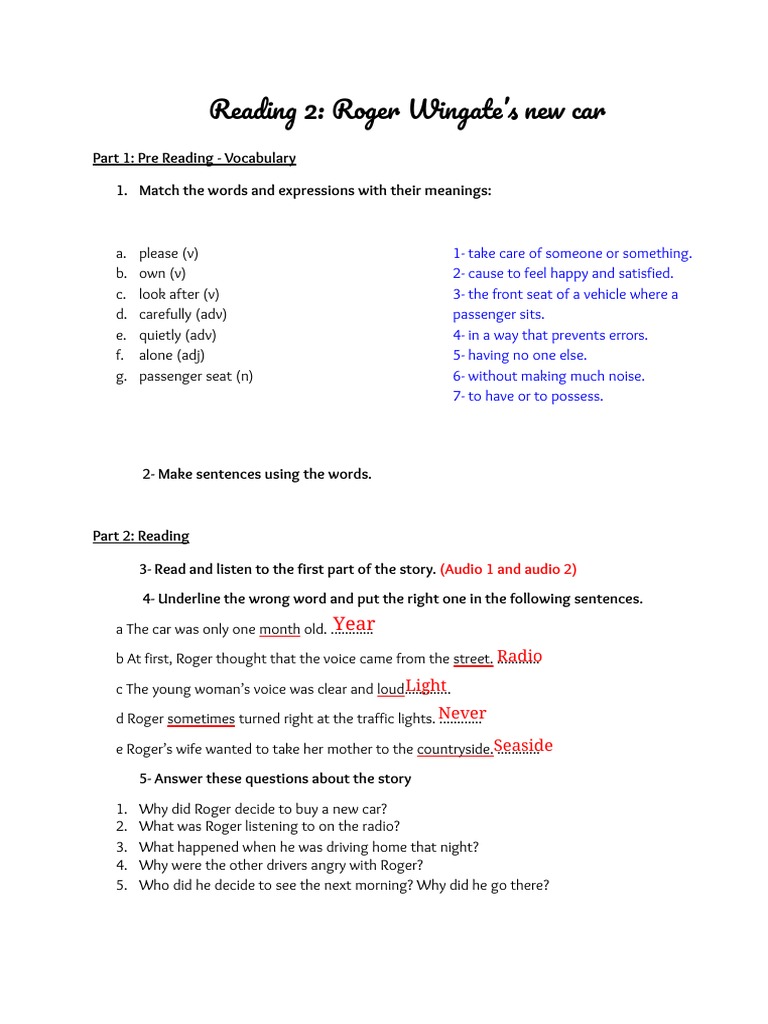 Class 26 - Roger Wingate's New Car (Part 1) | PDF